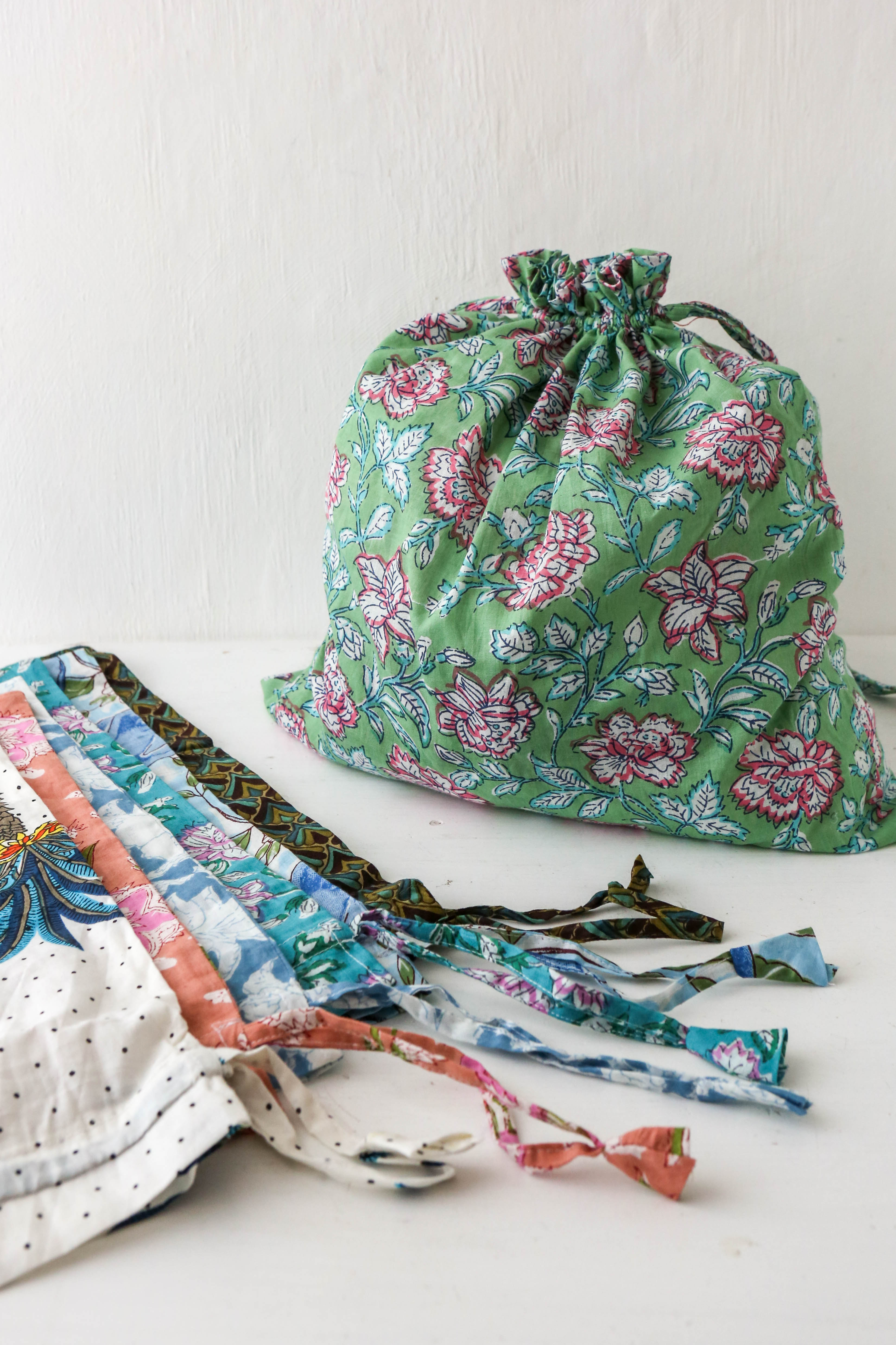 Indian Block Printed Drawstring Gift Bag – Berylune