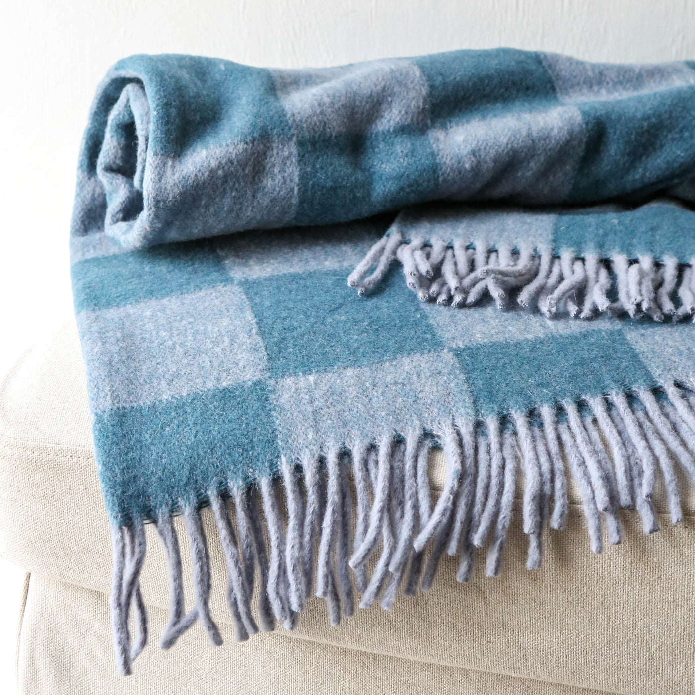 Brushed Recycled Wool Blanket - Blue Checkerboard – Berylune