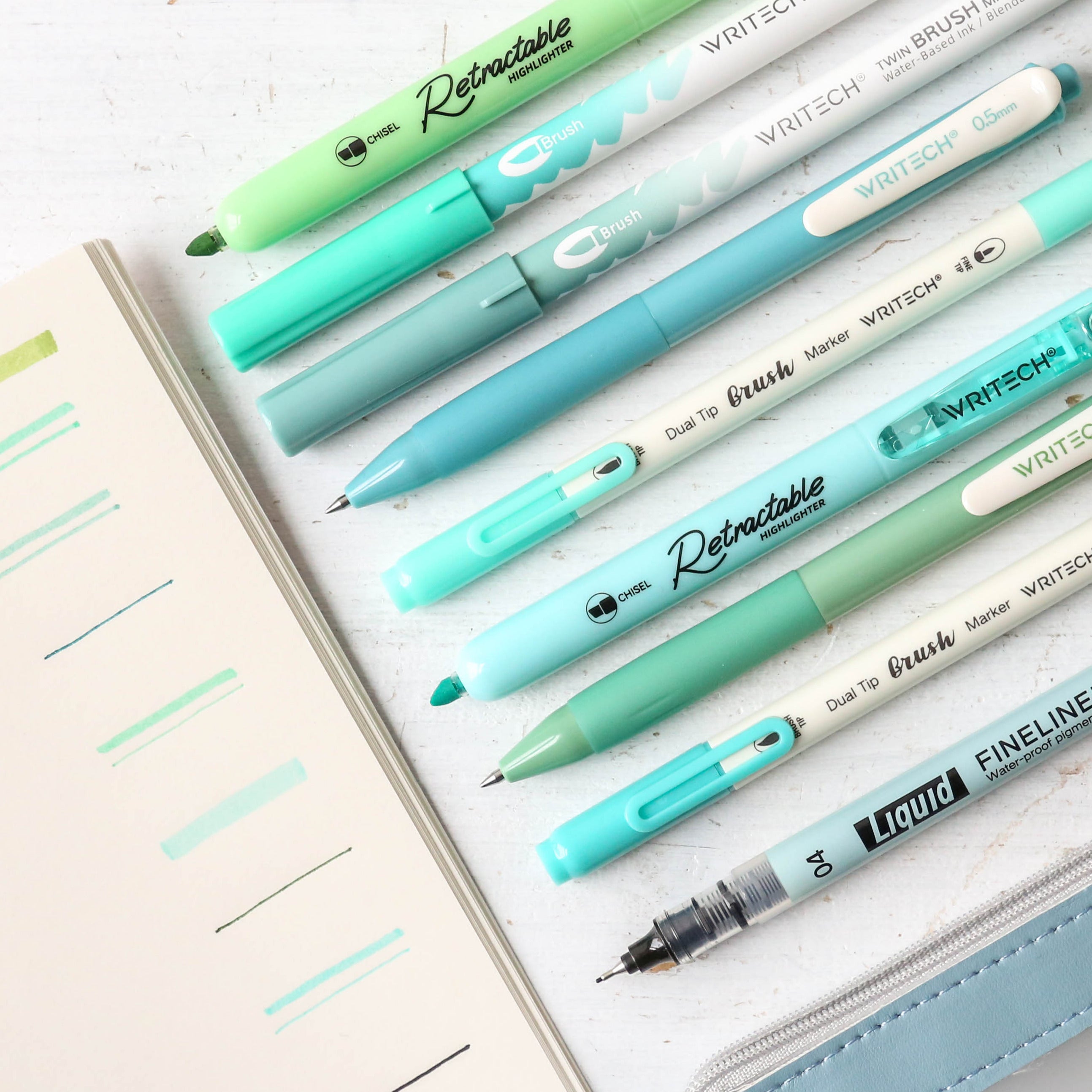 Nine Pen & Pencil Case Kit - Blue Green – Berylune