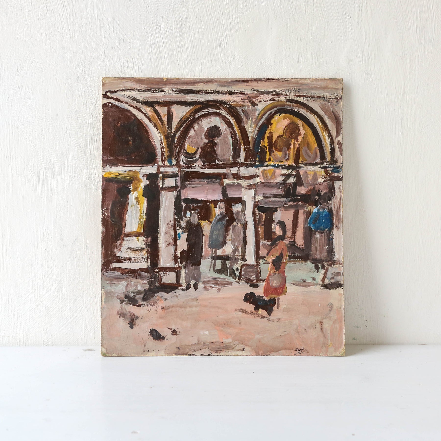 Vintage Original Oil Painting on Board - Small Abstract Street Scene ...
