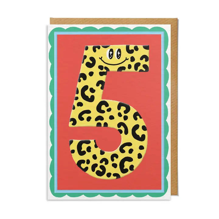 Smiling Leopard 5th Birthday Card – Berylune